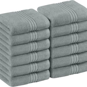 Utopia Towels 12 Pack Premium Wash Cloths Set (12 x 12 Inches) 100% Cotton Ring Spun, Highly Absorbent and Soft Feel Washcloths for Bathroom, Spa, Gym, and Face Towel (Cool Grey)