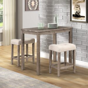 roundhill furniture sora wood 3-piece counter height dining set, taupe