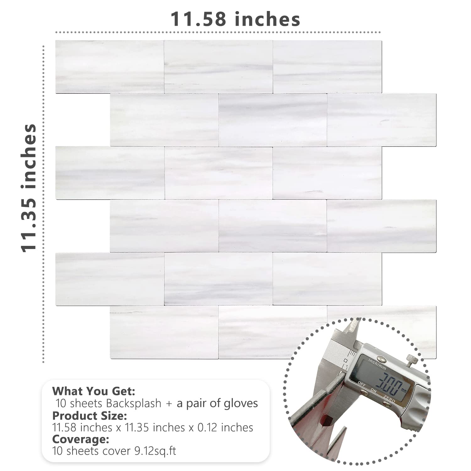 STICKGOO 10-Sheet Subway Tile Peel and Stick Backsplash, Self Adhesive PVC Wall Tile, Star White Marble Light Grey Dolomite Stick on Backsplash for Kitchen and Bathroom