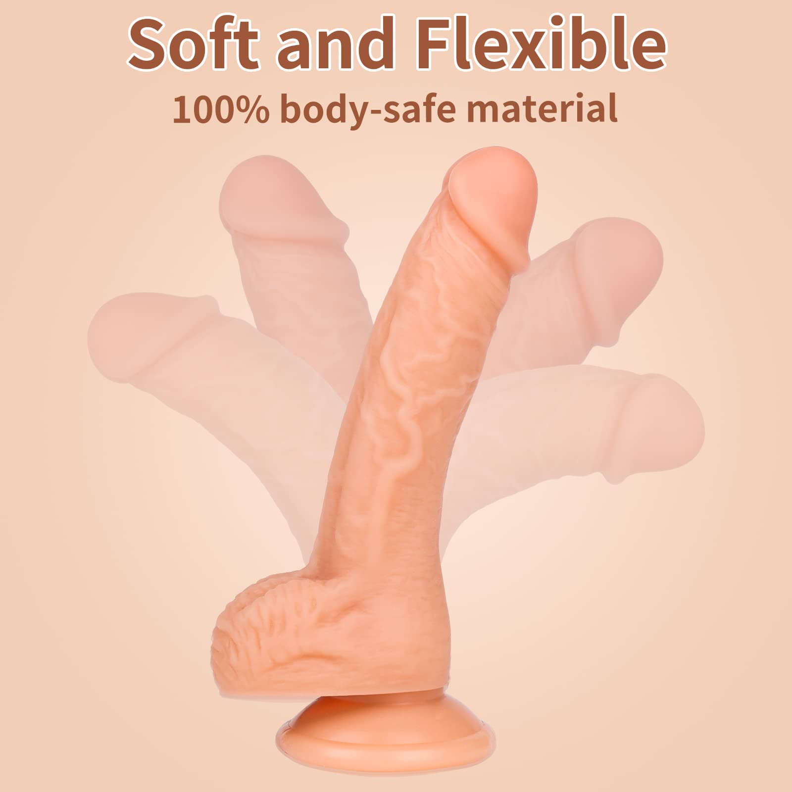 Realistic Dildos, XINBALE 7.3 Inch Dildo with Suction Cup for Hands-Free, Flexible Cock with Curved Shaft and Balls for Vaginal G-spot and Anal Play, Adult Sex Toy for Male & Female, Couples