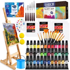 esrich acrylic paint set,64pcs painting supplies with wooden easel,paint brushes,36colors acrylic paint, canvases,palette,paint knives etc,painting kit for adults,students,hobbyists,beginners