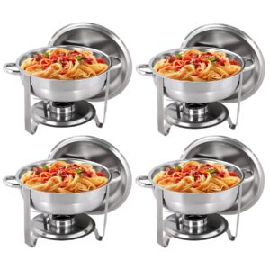 grandma shark 4 set upgraded 5qt full size stainless steel chafing dish round chafer buffet catering warmer set w/food and water pan, lid, solid stand and fuel holder …