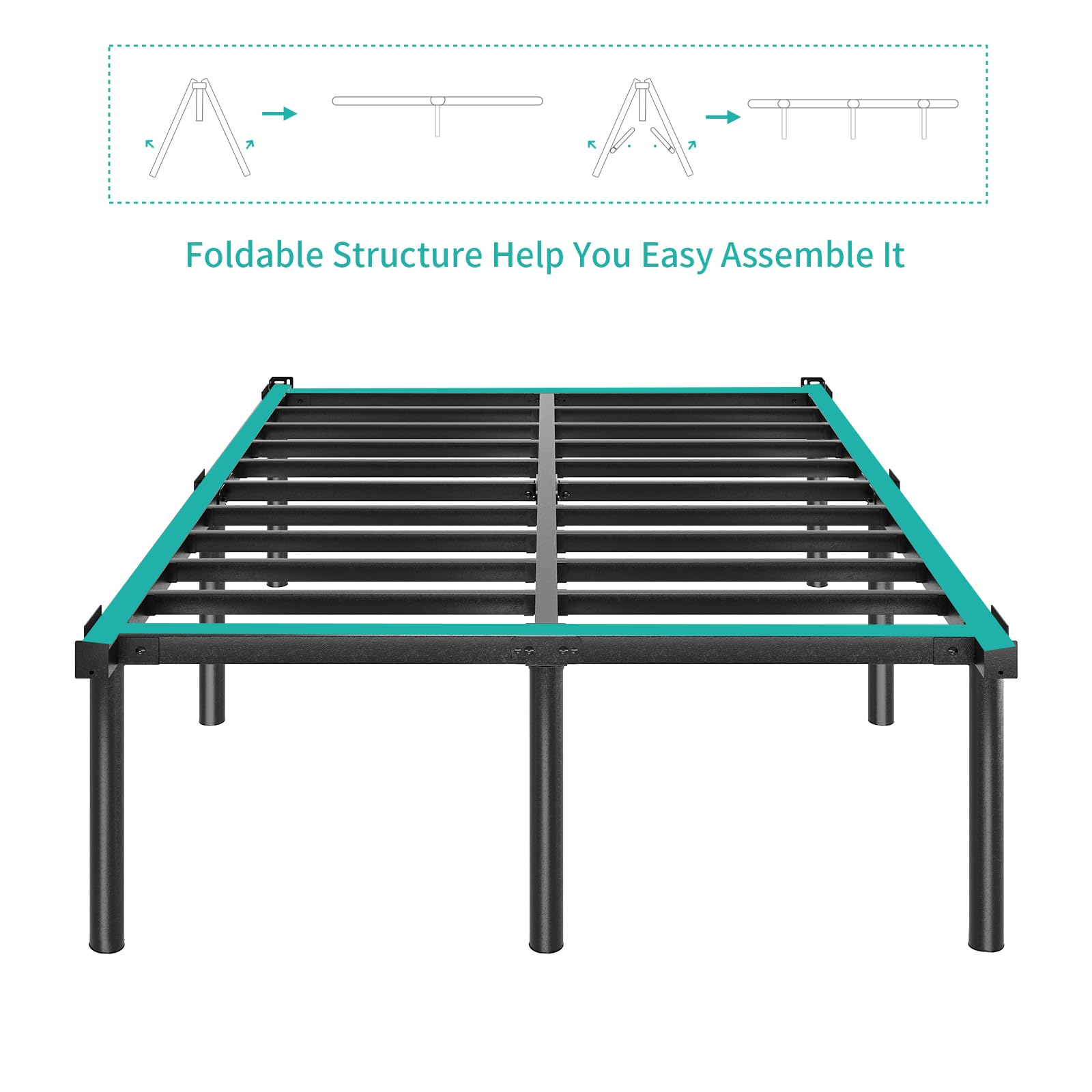 HAAGEEP 20 Inch Tall Platform Bed Frame Full Size Metal Bedframe No Box Spring Needed Heavy Duty Mattress Frames High