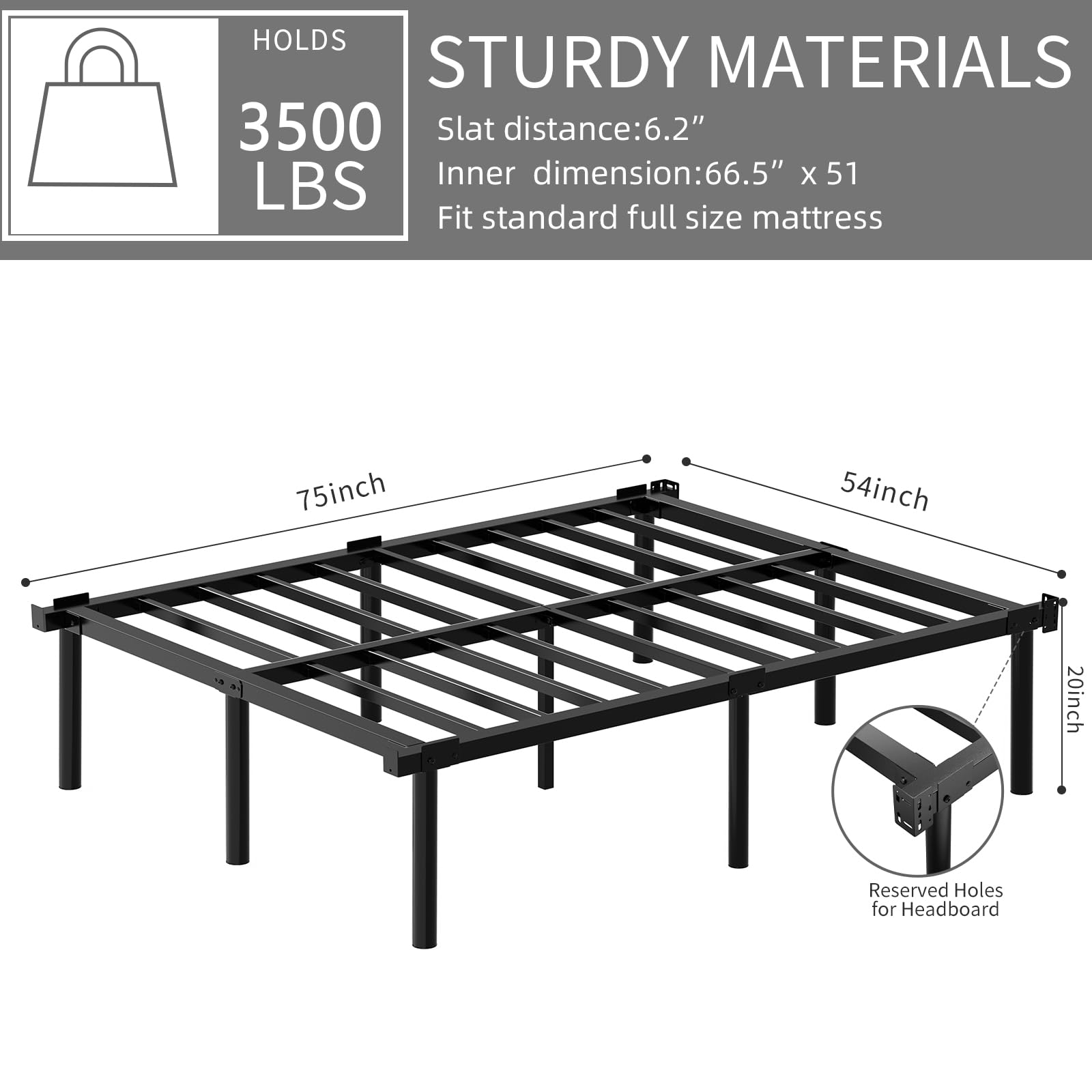 HAAGEEP 20 Inch Tall Platform Bed Frame Full Size Metal Bedframe No Box Spring Needed Heavy Duty Mattress Frames High