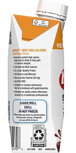 Boost Very High Calorie Nutritional Drink Chocolate Made with Natural Chocolate Flavor & No Artificial Flavors, Colors & Sweeteners, 8 FL OZ (Pack of 12)