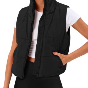 AUTOMET Fall Outfits Clothes Puffer Vest Women Sleeveless Winter Cropped Outerwear Warm Puffer Lightweight Stand-up Collar Down with Pockets 2024