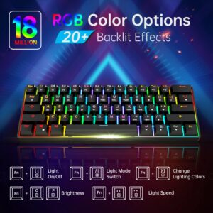 targeal 60% Mechanical Gaming Keyboard - 61 Keys Gateron Red Switch Quiet Office Computer Keyboard - Multi Color RGB Rainbow Led Backlit - Programmable for PC/Windows/Mac/Gamer - USB Wired - Black