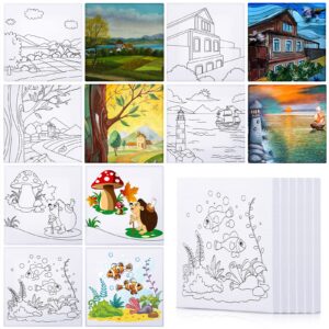 12 pcs pre drawn outline canvas art 4 x 4 inch, back to school pre drawn stretched canvas painting boards for painting first & last day of school paint party favor for kid student (classic style)