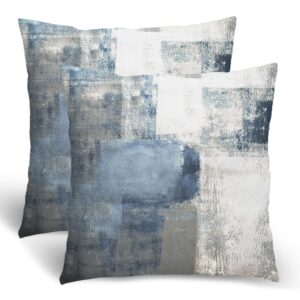 navy blue grey throw pillow covers, gray white modern abstract art painting throw pillows for couch, blue pillow covers 18x18 inch 2 pcs square cushion cover gift for couch sofa