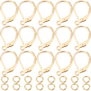 beebeecraft 1 box 20pcs leverback earring findings 18k gold plated french earring hooks 15.6x10mm ear wire clip earring connector with 20pcs open jump rings for jewelry making