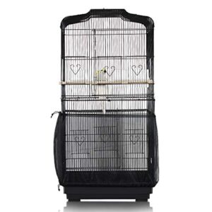 Bird Cage Seed Catcher, Large Airy Gauze Seeds Bird Cage Cover Guard Adjustable Bird Cage Cover Birdcage Seed Feather Catcher Universal Birdcage Parrot Bird Nylon Mesh Net Cover(XL-118x32 in, Black)