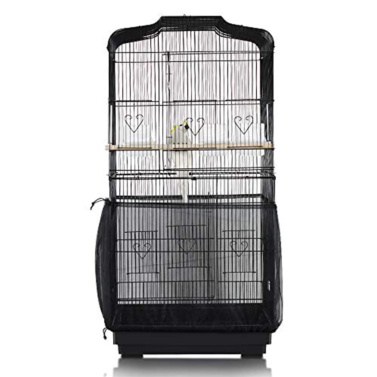 Bird Cage Seed Catcher, Large Airy Gauze Seeds Bird Cage Cover Guard Adjustable Bird Cage Cover Birdcage Seed Feather Catcher Universal Birdcage Parrot Bird Nylon Mesh Net Cover(XL-118x32 in, Black)