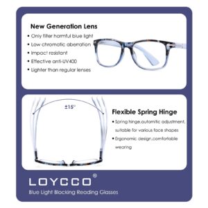 Loycco 4 Pack Computer Reading Glasses Blue Light Blocking Anti Eyestrain Flexible Lightweight Square Readers for Women Men