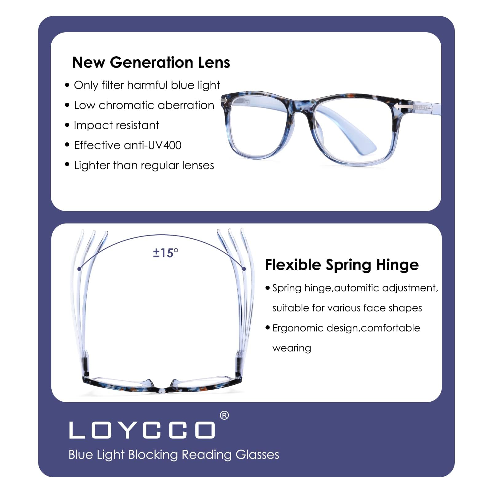 Loycco 4 Pack Computer Reading Glasses Blue Light Blocking Anti Eyestrain Flexible Lightweight Square Readers for Women Men