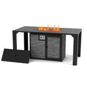 pizzello outdoor fire pit dining table 62.5" aluminum rectangular propane dining patio table with firepit dining height gas fire pit table, pizzello comodo, black