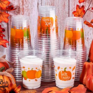 100 pcs 12 oz thanksgiving disposable cups autumn clear plastic cups tumblers disposable wine glasses plastic glasses wedding cups for liquor coffee juice (pumpkin)