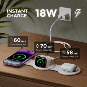 Hicober 3 in 1 Wireless Charging Station for iPhone 15, Magnetic Foldable Travel Charger Station Stand 18W for iPhone 15 14 13 12 Pro/Max/Plus/Apple Watch All Series & Airpods