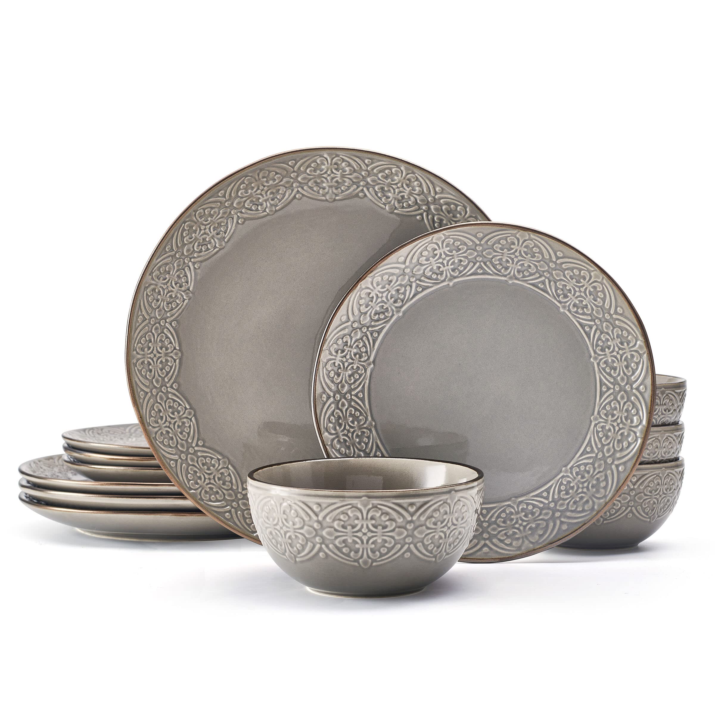 Pfaltzgraff Emma 12 Piece Dinnerware Set, Service For 4, Gray