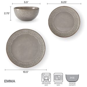 Pfaltzgraff Emma 12 Piece Dinnerware Set, Service For 4, Gray