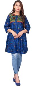 ishdeena pakistani kurtis for women indian style cotton tunics womens tops printed lawn (small, midnight blue)