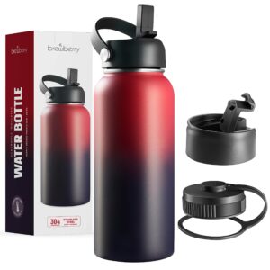 brewberry stainless steel insulated water bottle and travel mug for hot and cold beverages, wide mouth, double wall insulated hydration sports water bottle for hiking, biking, outdoor, 40 oz bpa free