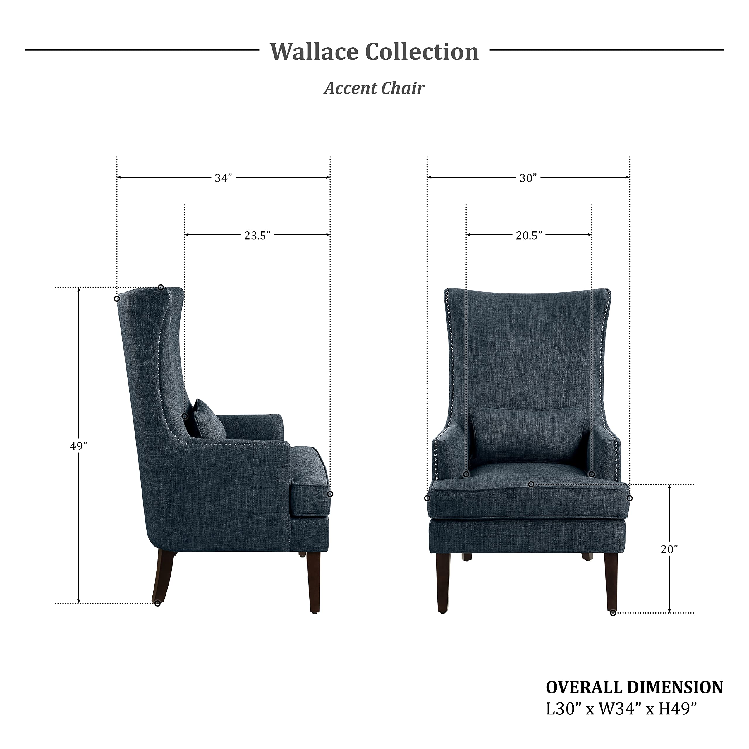 Lexicon Wallace Fabric Wingback Accent Chair, Indigo