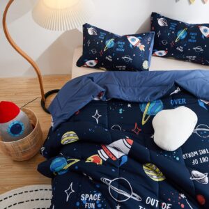 beeweed 3 Piece Kid Comforter Set Queen Size, Space Rocket Bedding Set for Teen Boys Girls