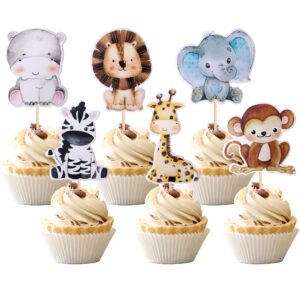 36 pcs jungle animals cupcake toppers lion monkey zebra hippo giraffe elephant forest theme cupcake picks for safari animals theme baby shower kids birthday party cake decorations supplies