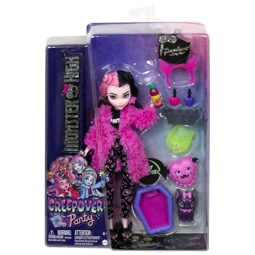 Monster High Doll, Draculaura Creepover Party Set with Pet Bat Count Fabulous, Sleepover Clothes & Accessories