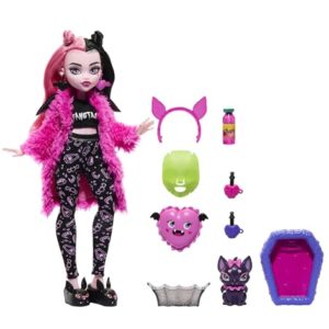 Monster High Doll, Draculaura Creepover Party Set with Pet Bat Count Fabulous, Sleepover Clothes & Accessories