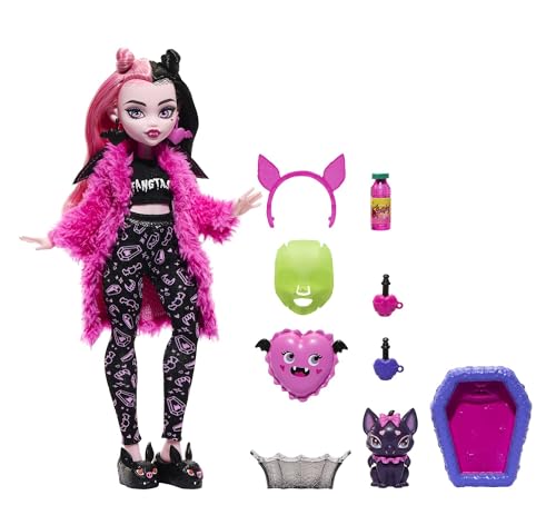 Monster High Doll, Draculaura Creepover Party Set with Pet Bat Count Fabulous, Sleepover Clothes & Accessories