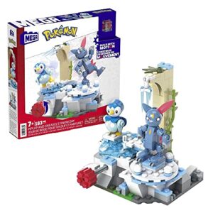 mega pokémon building toys set, piplup and sneasel’s snow day with 183 pieces, 2 poseable characters and motion, for kids