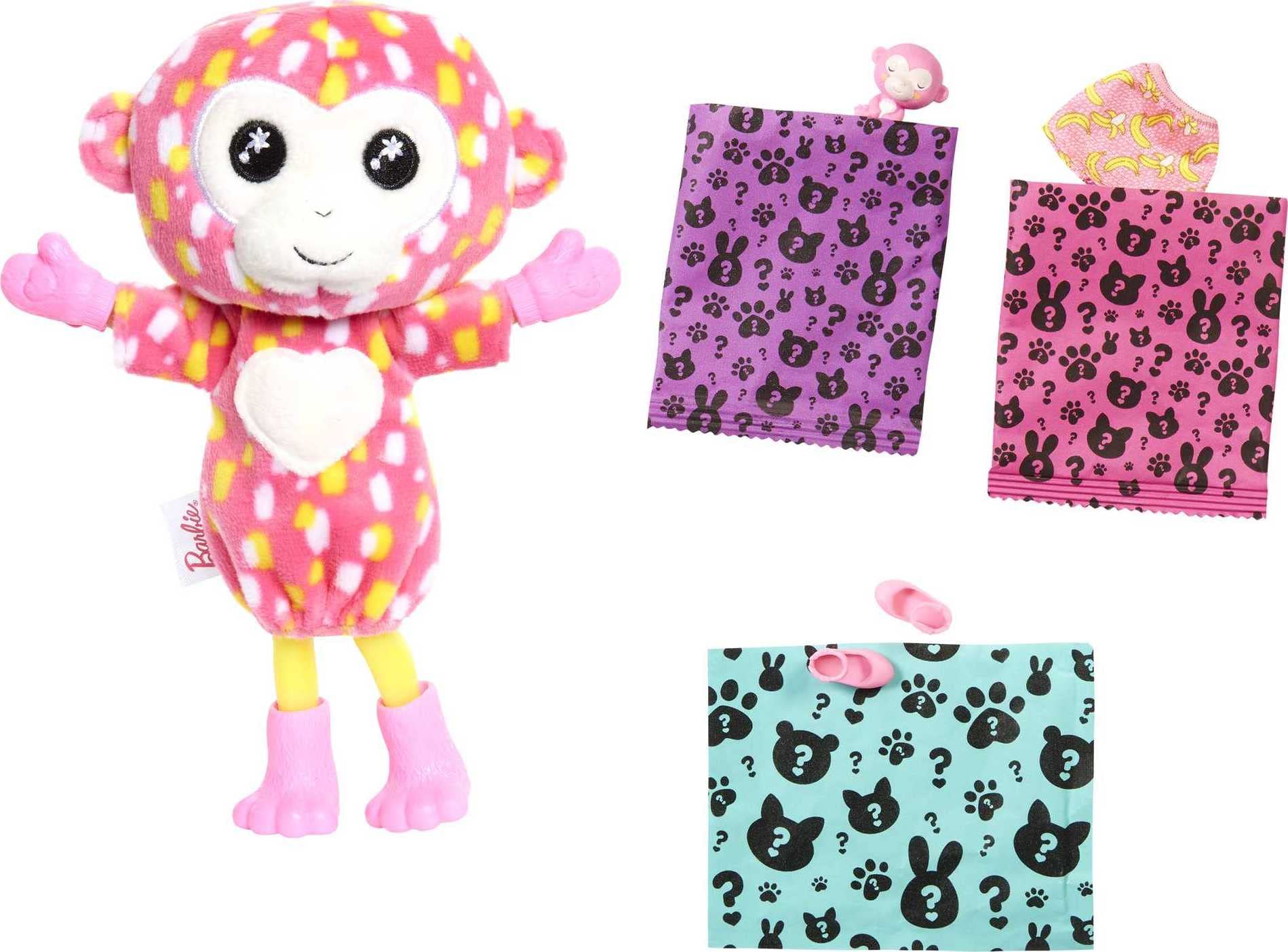 Barbie Cutie Reveal Chelsea Small Doll, Jungle Series Monkey Plush Costume, 7 Surprises Including Mini Pet & Color Change