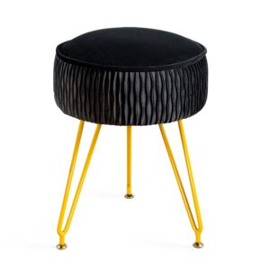 moowind vanity stool for makeup room bedroom, modern multifunctional vanity stools chair round ottoman velvet upholstered seated foot rest dressing stool with golden leg, side table end table,black