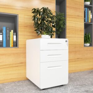 YITAHOME 3-Drawer Metal Mobile File Cabinet, Rolling Filing Cabinet with Lock, Filing Cabinet Under Desk fits Legal/A4 Size for Home/Office, Fully Assembled,White