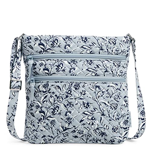 Vera Bradley Women's Cotton Triple Zip Hipster Crossbody Purse, Perennials Gray - Recycled Cotton, One Size