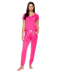 bebe womens pajama sets - short-sleeve pajamas for women with lace accents - plus size pajamas for women (fuchsia, 2x)