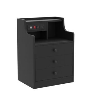 ADORNEVE Nightstand with Charging Station,Black Night Stand for Bedroom,End Table with Hutch & Storage Drawers