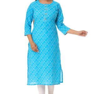 Vihaan Impex Leheriya Printed Casual Blue Tunic Top for Women Kurta Kurti for Women