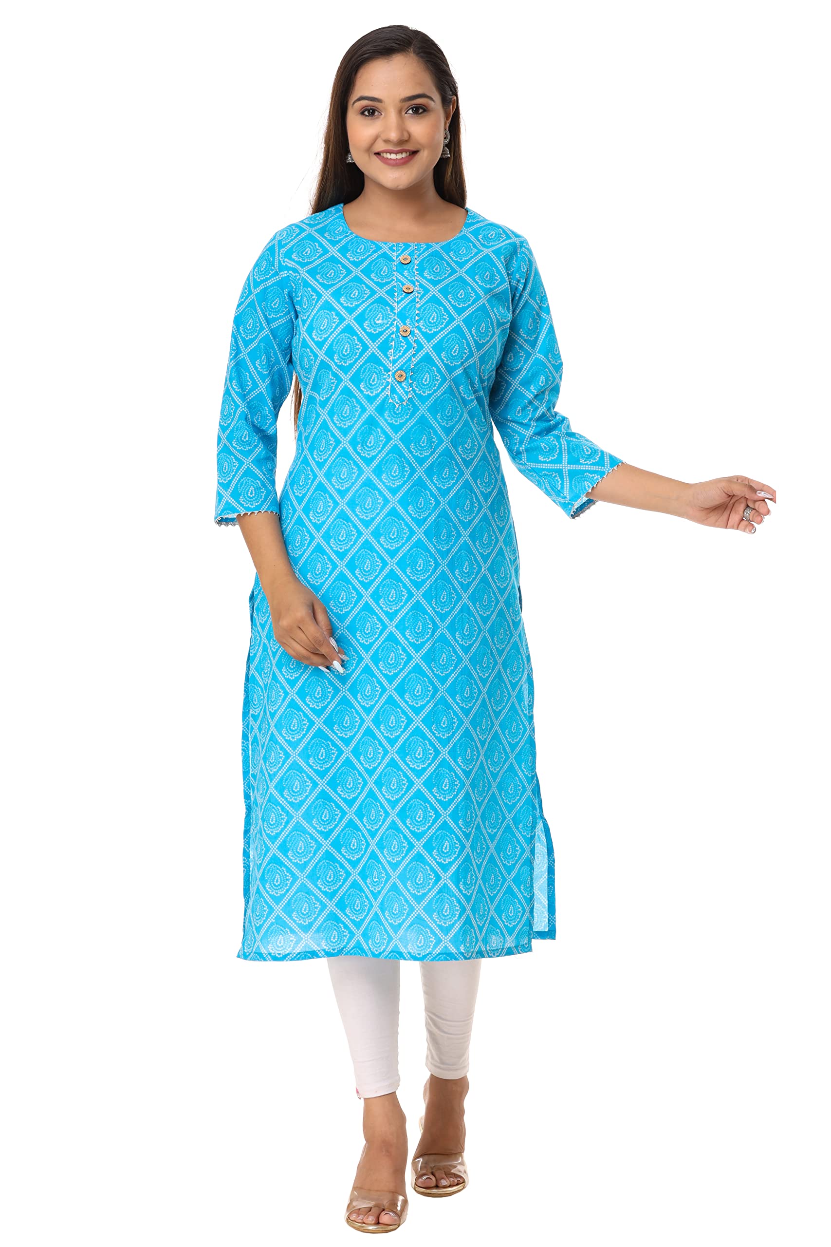 Vihaan Impex Leheriya Printed Casual Blue Tunic Top for Women Kurta Kurti for Women