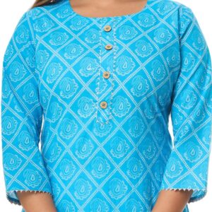 Vihaan Impex Leheriya Printed Casual Blue Tunic Top for Women Kurta Kurti for Women