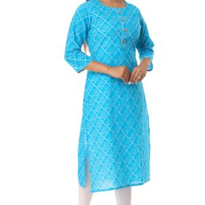 Vihaan Impex Leheriya Printed Casual Blue Tunic Top for Women Kurta Kurti for Women