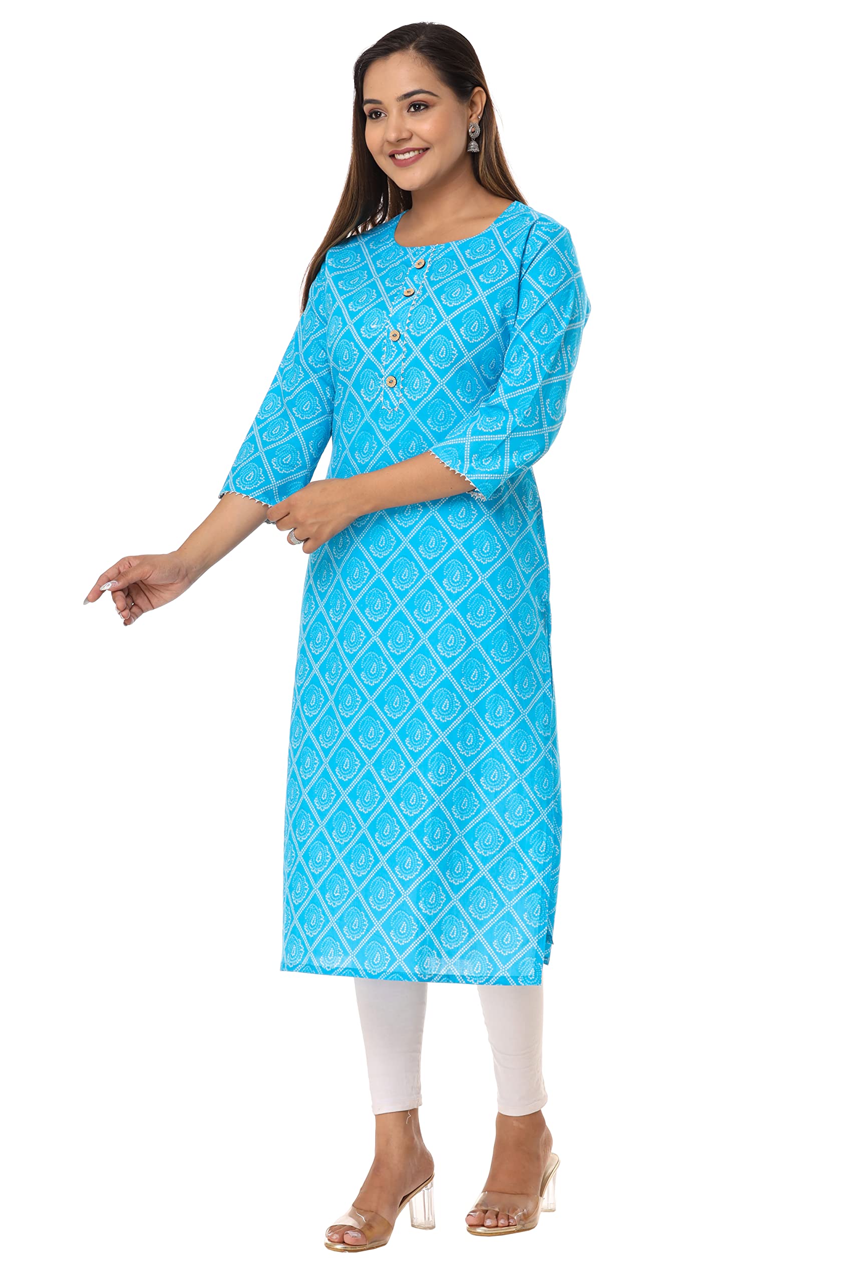 Vihaan Impex Leheriya Printed Casual Blue Tunic Top for Women Kurta Kurti for Women