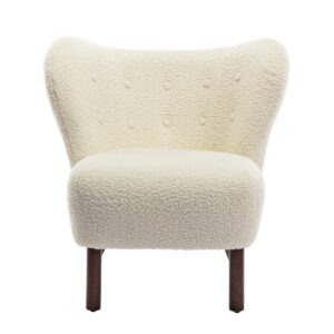 violadresses modern accent chair lambskin sherpa wingback tufted side chair with solid wood legs for living room bedroom，cream