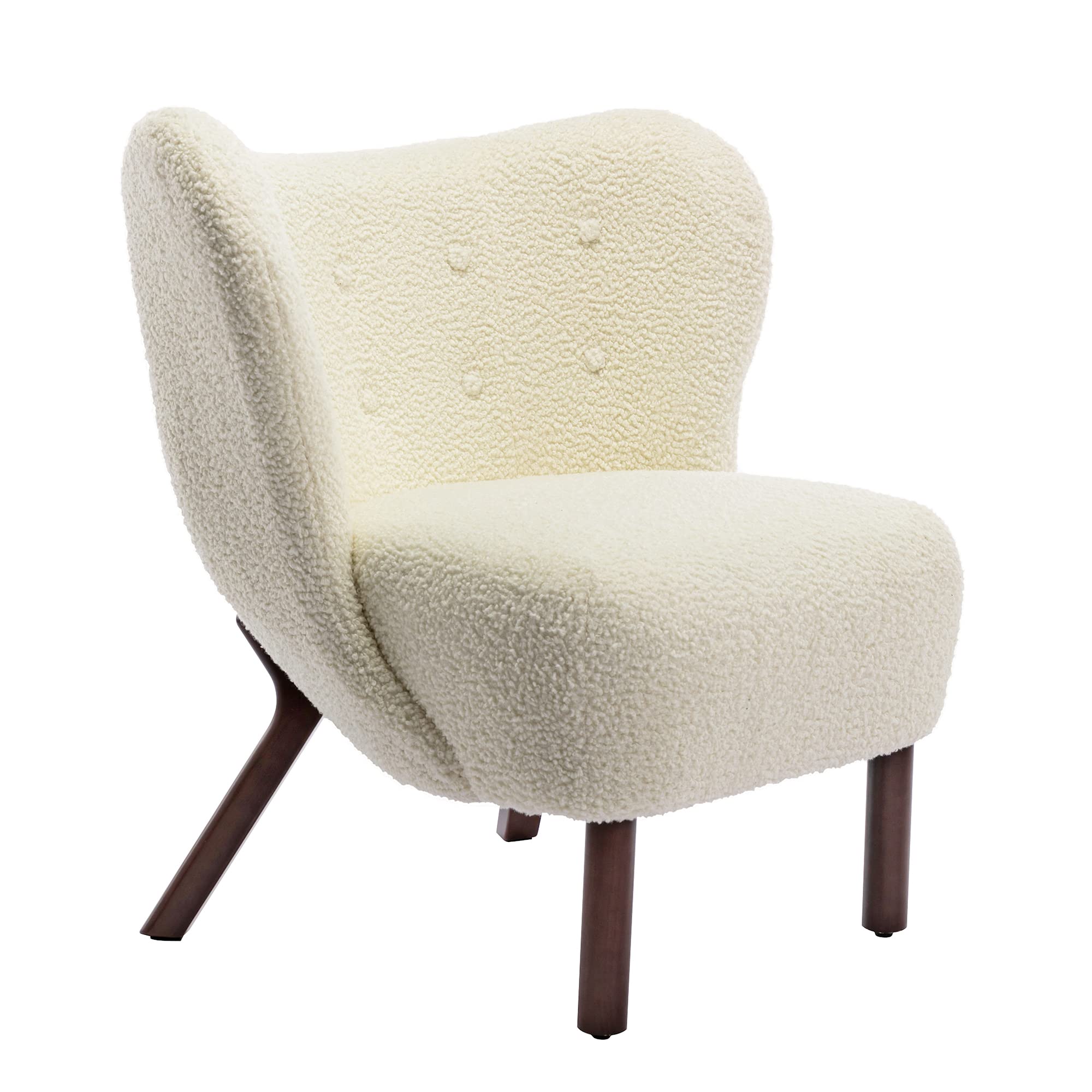 ViolaDresses Modern Accent Chair Lambskin Sherpa Wingback Tufted Side Chair with Solid Wood Legs for Living Room Bedroom，Cream