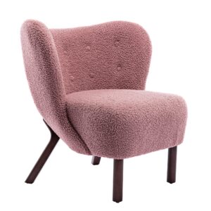 ViolaDresses Modern Accent Chair Lambskin Sherpa Wingback Tufted Side Chair with Solid Wood Legs for Living Room Bedroom，Blush