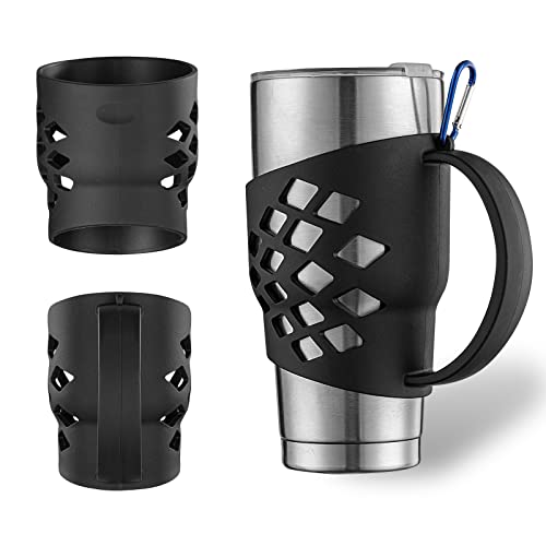 SHTCSZBA Handle for 30 OZ Tumblers, Yeti Rambler Handle Anti Slip, Silicone Sleeve Holder for Yeti Rambler/RTIC Tumbler/Corkcicle Tumbler Grip Holder (30oz Black)