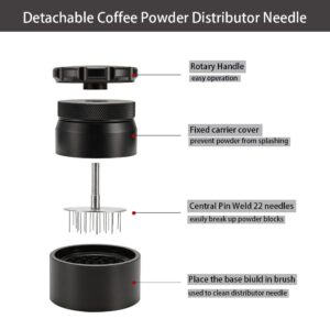 Espresso Distribution Tool with Brush Base, Coffee Powder Distributor Needle Aluminum alloy for Barista Coffee Bar (53mm, Black)