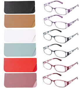 walmxx 6 pairs reading glasses, women fashion and elegant anti-blue light hd resin old reading glasses (2 red 2 black 2 purple, 2, multiplier_x)