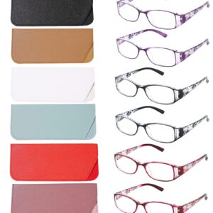 WALMXX 6 pairs Reading Glasses, Women Fashion and elegant anti-blue light HD resin old Reading Glasses (2 red 2 black 2 purple, 2, multiplier_x)